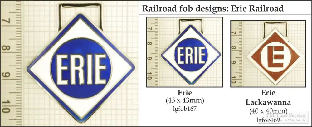 fob_rr_erie: Erie railroad decorative fobs, various designs with strap ...