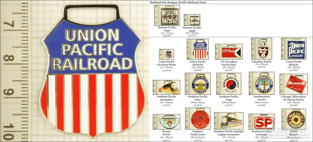 fob_rr_pacific: Pacific Lines railroad decorative fobs, various designs ...