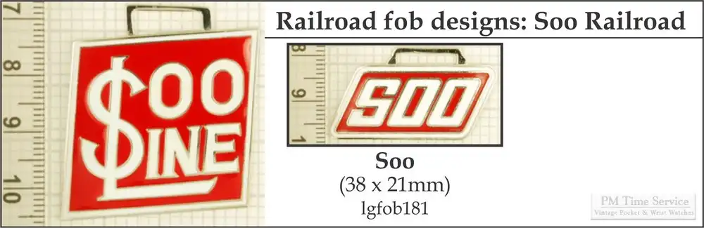 fob_rr_soo: Soo railroad decorative fobs, various designs with strap ...