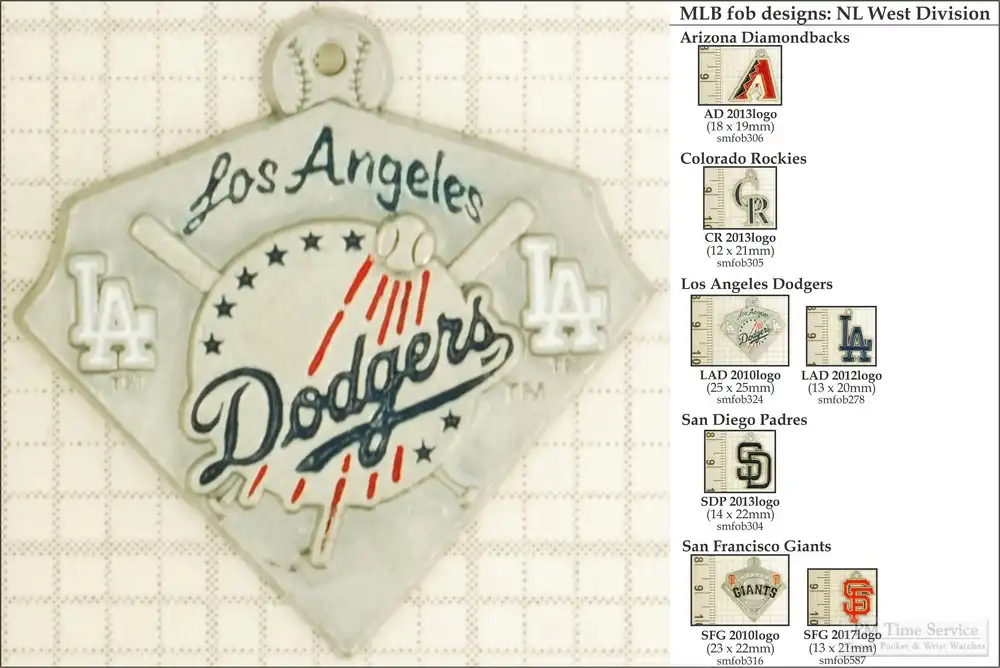 fob_nl_west: MLB team logo small decorative fobs (NL West), pewter ...